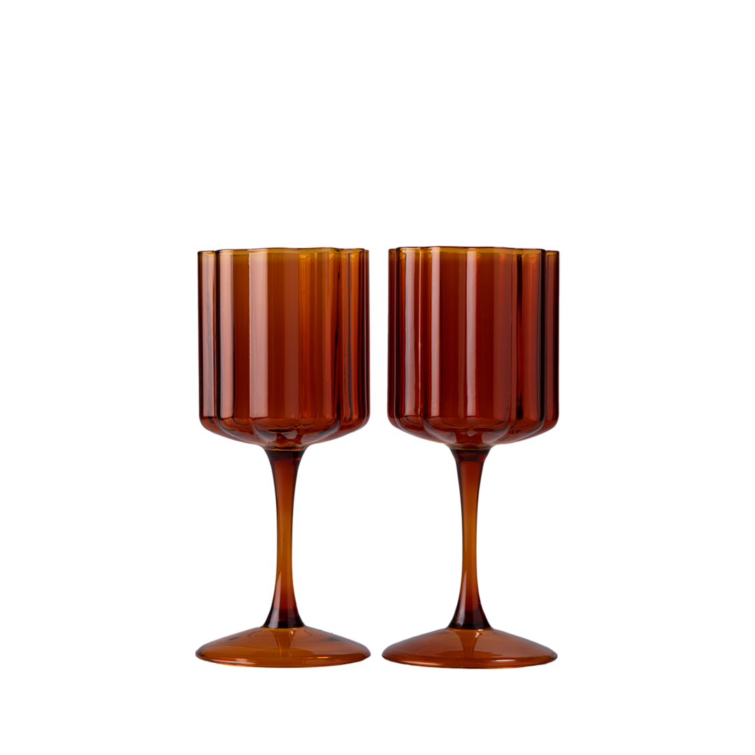 Fazeek Wave Wine Glass - Set of 2 Amber NFD - Homewares | Blackhearts ...