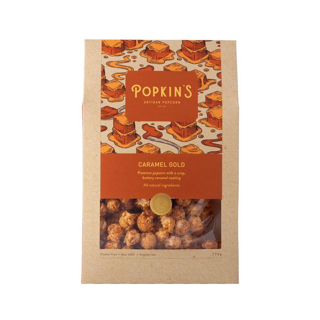 Popkins Caramel Gold Popcorn Popbox 40g - Food | Blackhearts and Sparrows